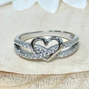 Infinity Heart CZ Ring Solid 925 Sterling Silver Love Promise CZ Ring ...
