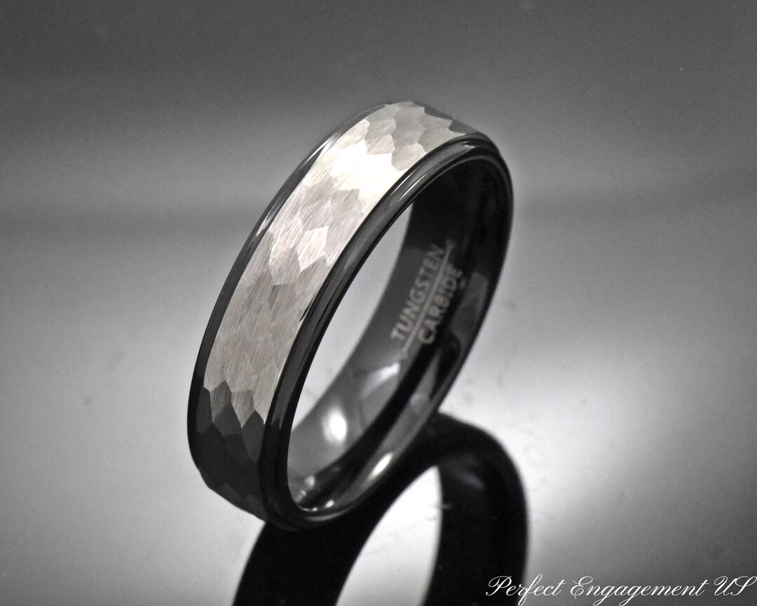 6mm Hammered Finish Tungsten Ring Unique Two Tone Tungsten - Etsy
