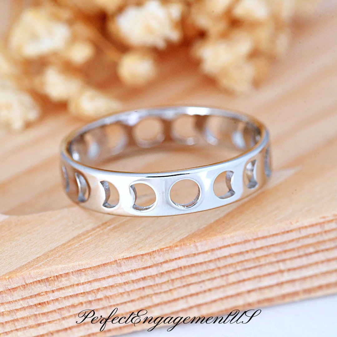 Moon Phase Pattern Cut Out Ring | Solid 925 Sterling Silver Stages of ...
