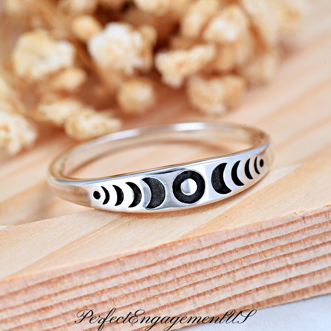 Moon Phases Design Stackable Ring | Solid 925 Sterling Silver Stages of ...