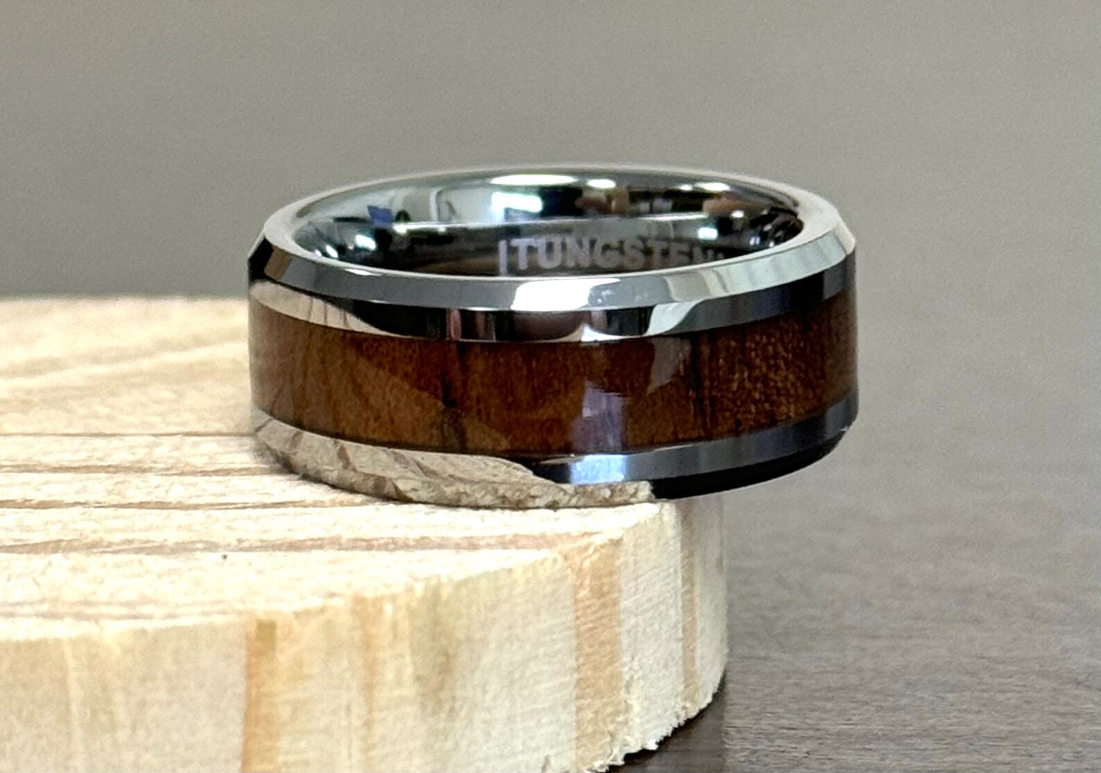 Mens Wood Ring, Black Tungsten Wood Inlay Ring, Mens Wood Wedding Band ...