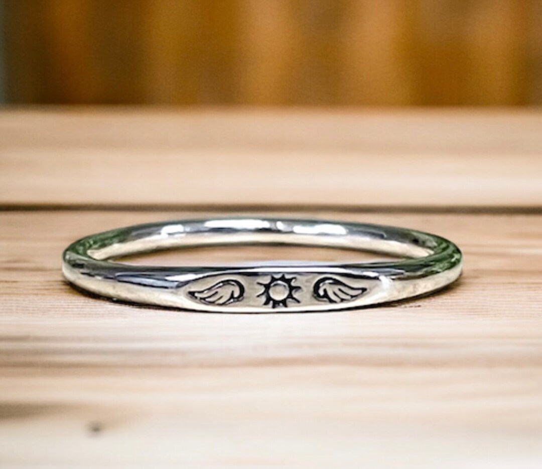 Sun With Wings Minimalist Stackable Ring Solid 925 Sterling Silver Sun ...