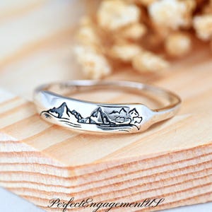 Mountains Nature Scenery Engraved Ring | Solid 925 Sterling Silver Ring ...