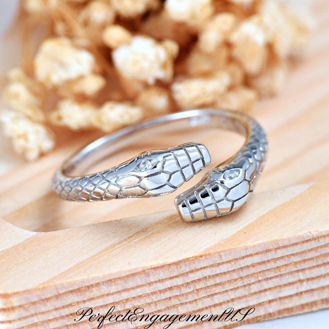 Snake Head Ends Open Ring | Solid 925 Sterling Silver Snake Wraparound ...