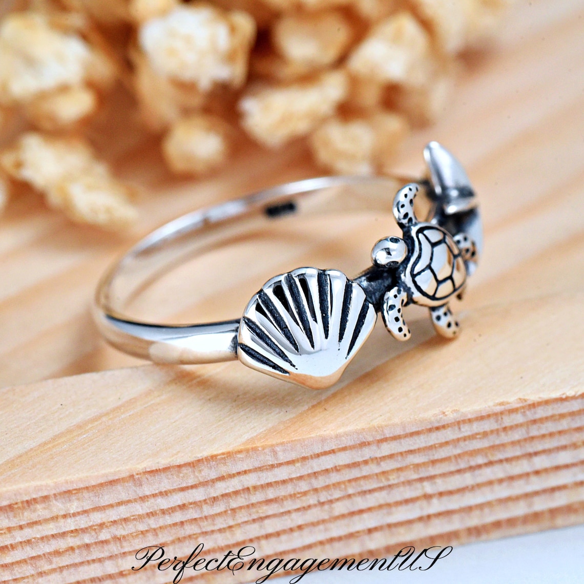 Sea Ocean Creature Shell Turtle Starfish Ring | Solid 925 Sterling ...