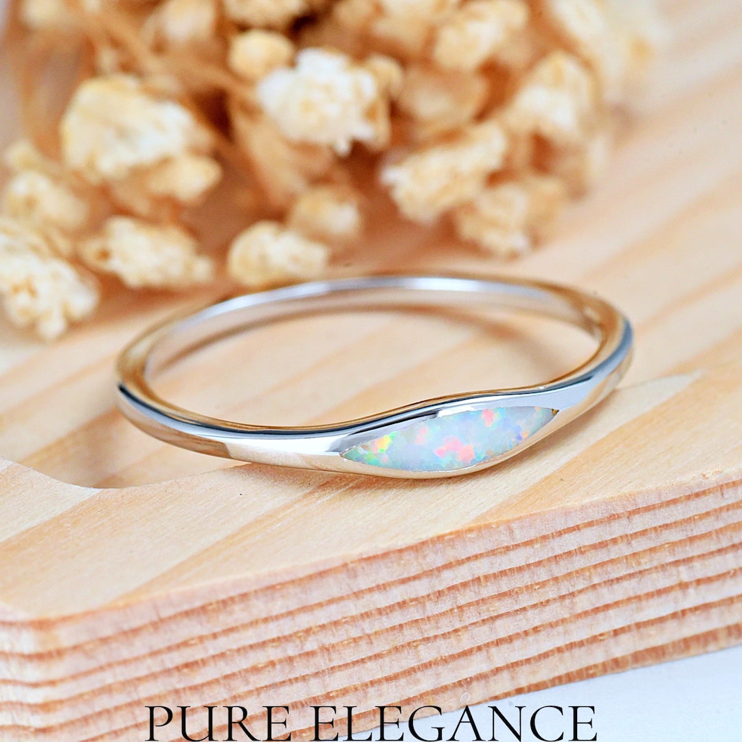 Thin Oval Opal Inlay Simple Ring | Solid 925 Sterling Silver Opal Ring | Women's Silver Ring ...
