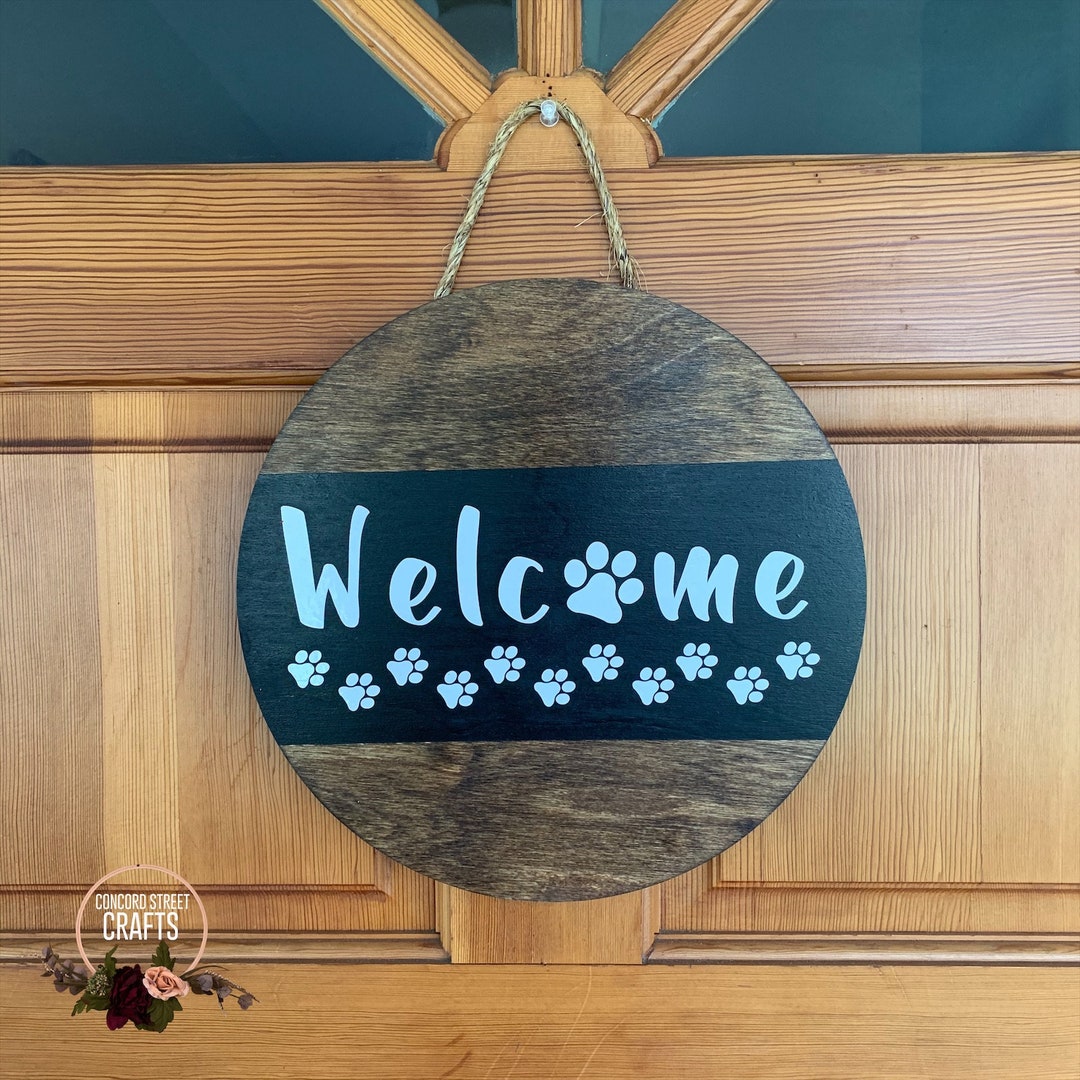 Welcome Tracks Dog Welcome Sign | Front Door Welcome Sign | Paw Print ...