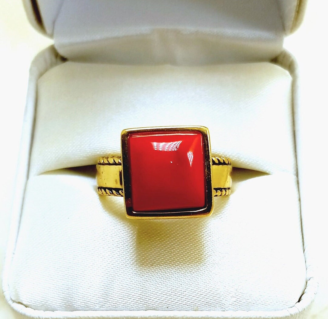 BARSE RED CORAL Brass Ring Size 8. Marked Thailand. Signed - Etsy