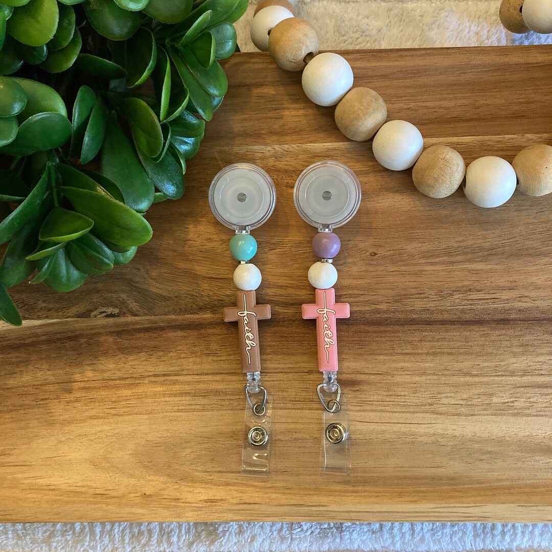 Faith Cross Beaded Badge Reel | Christian Beaded Badge Reel ...