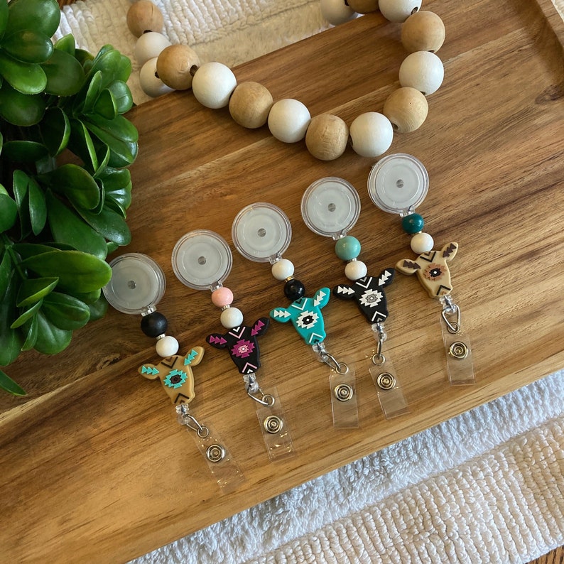 Personalized Aztec Cow Beaded Badge Reel Western Badge Reel Aztec Ollie ...