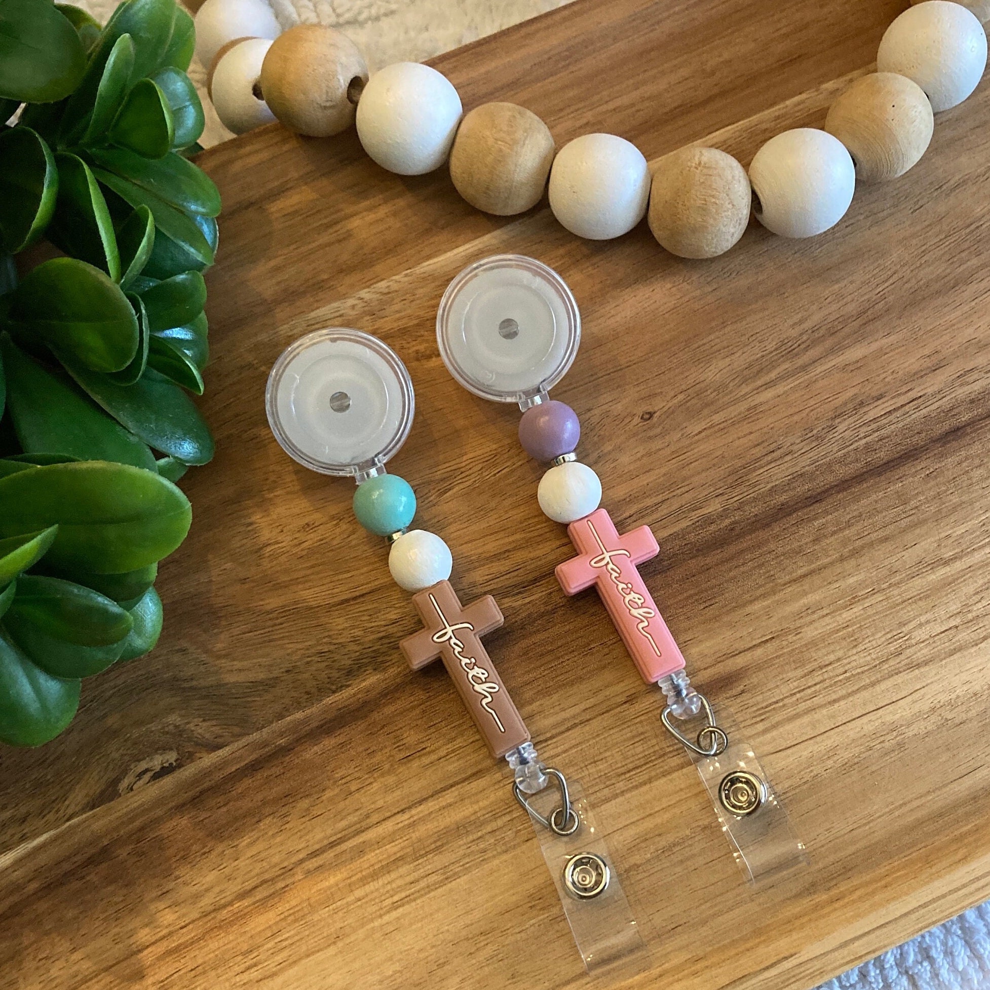 Faith Cross Beaded Badge Reel Christian Beaded Badge Reel Customized ...