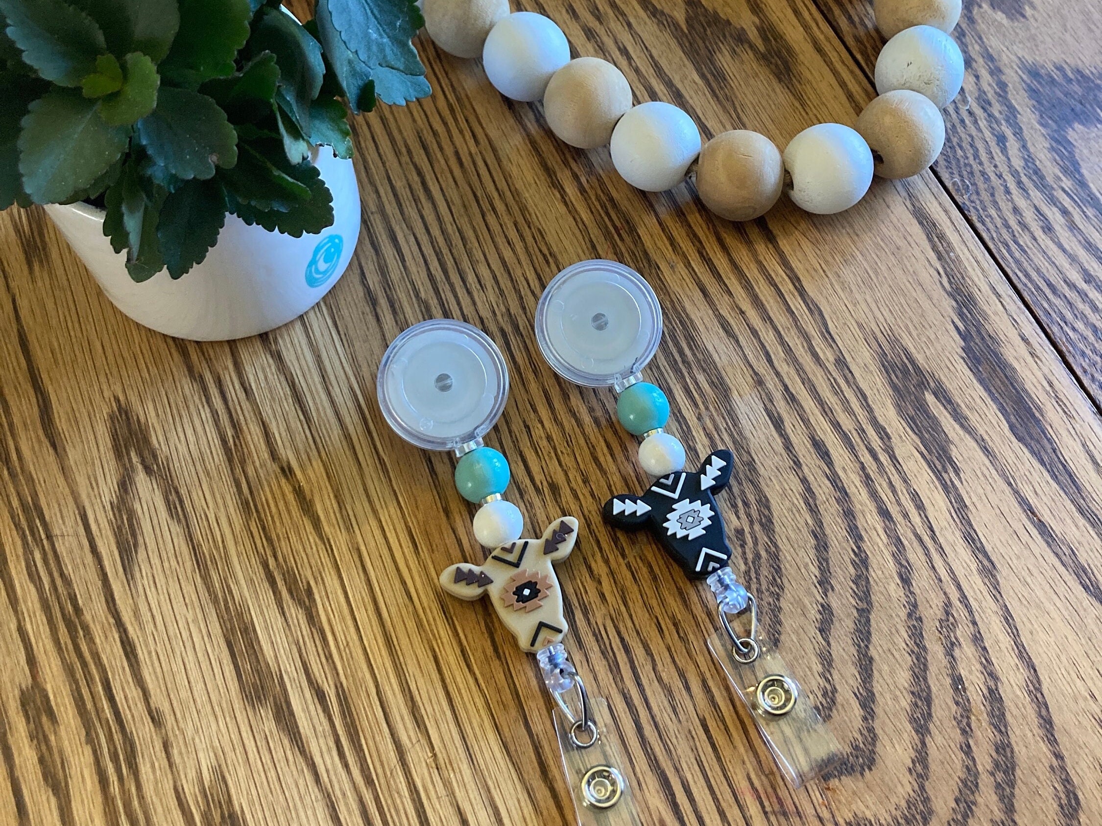 Personalized Aztec Cow Beaded Badge Reel Western Badge Reel - Etsy