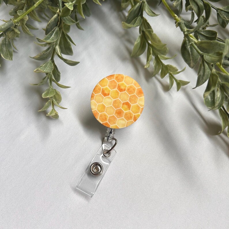 Watercolor Honeycomb Badge Reel – Bee Retractable ID Holder for ...