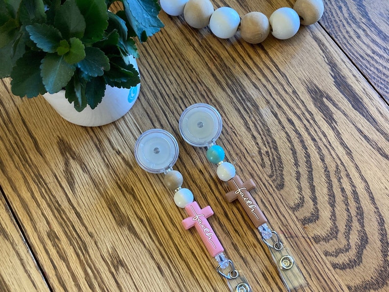 Faith Cross Beaded Badge Reel Christian Beaded Badge Reel - Etsy