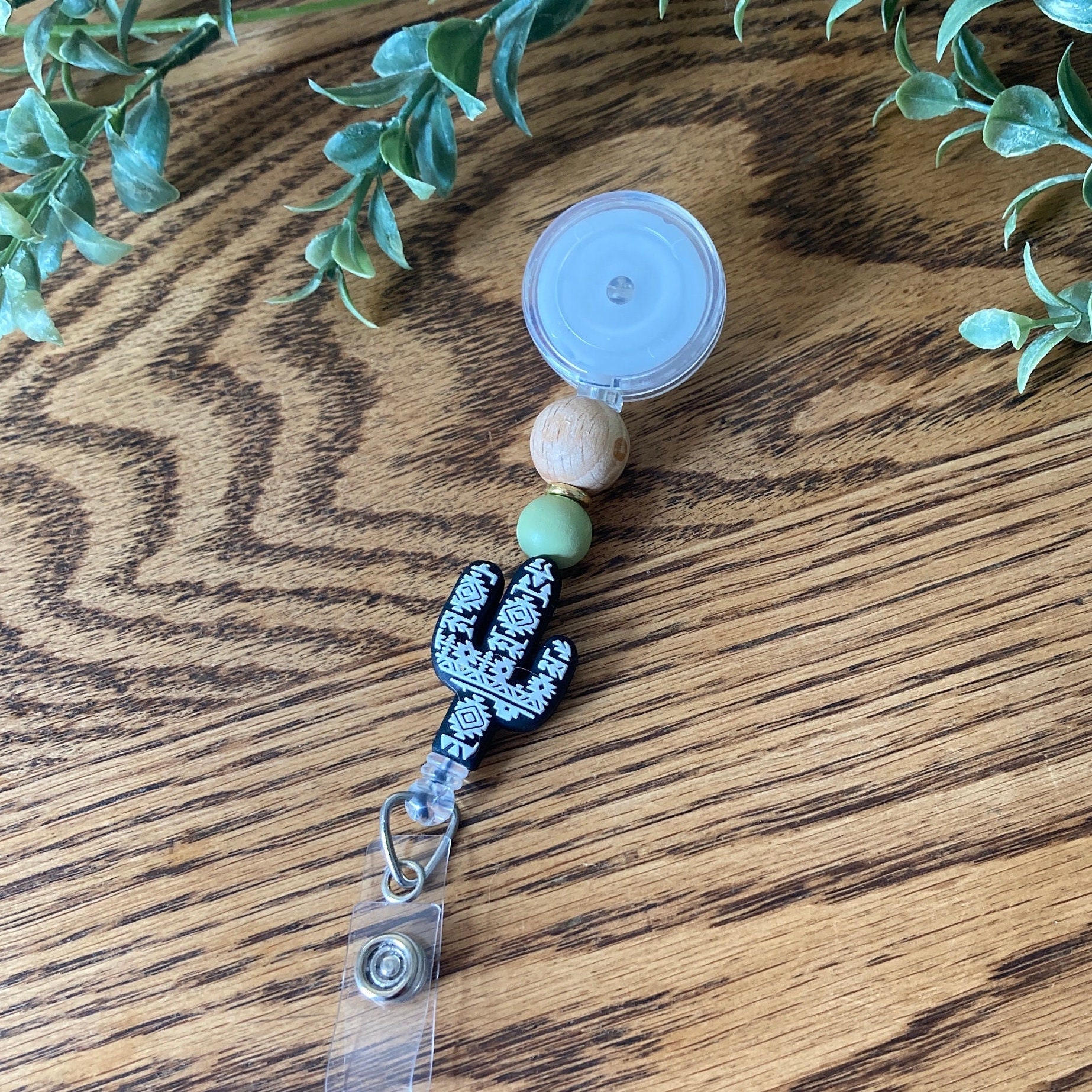 Personalized Aztec Cactus Beaded Badge Reel Southwestern Desert Badge ...