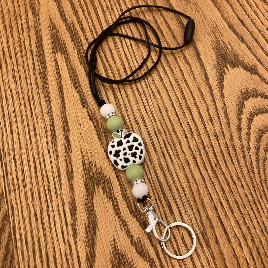 Teacher Cow Print Apple Lanyard | Teacher Lanyard | Simple Lanyard ...