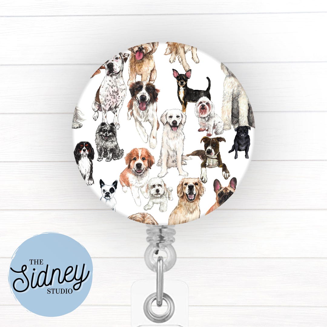 Watercolor Dogs Badge Reel – Cute & Funny Retractable ID Holder for ...