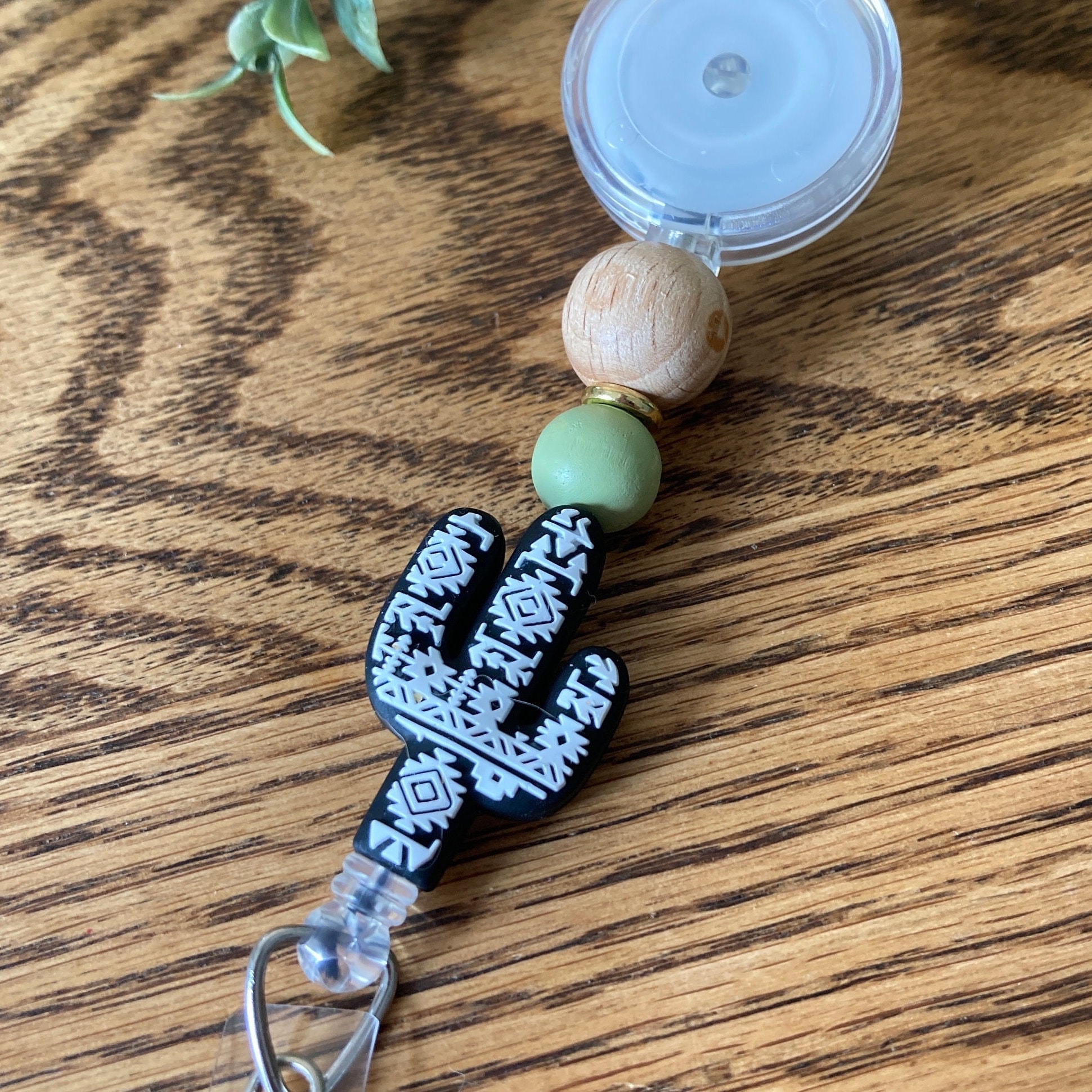 Personalized Aztec Cactus Beaded Badge Reel Southwestern Desert Badge ...