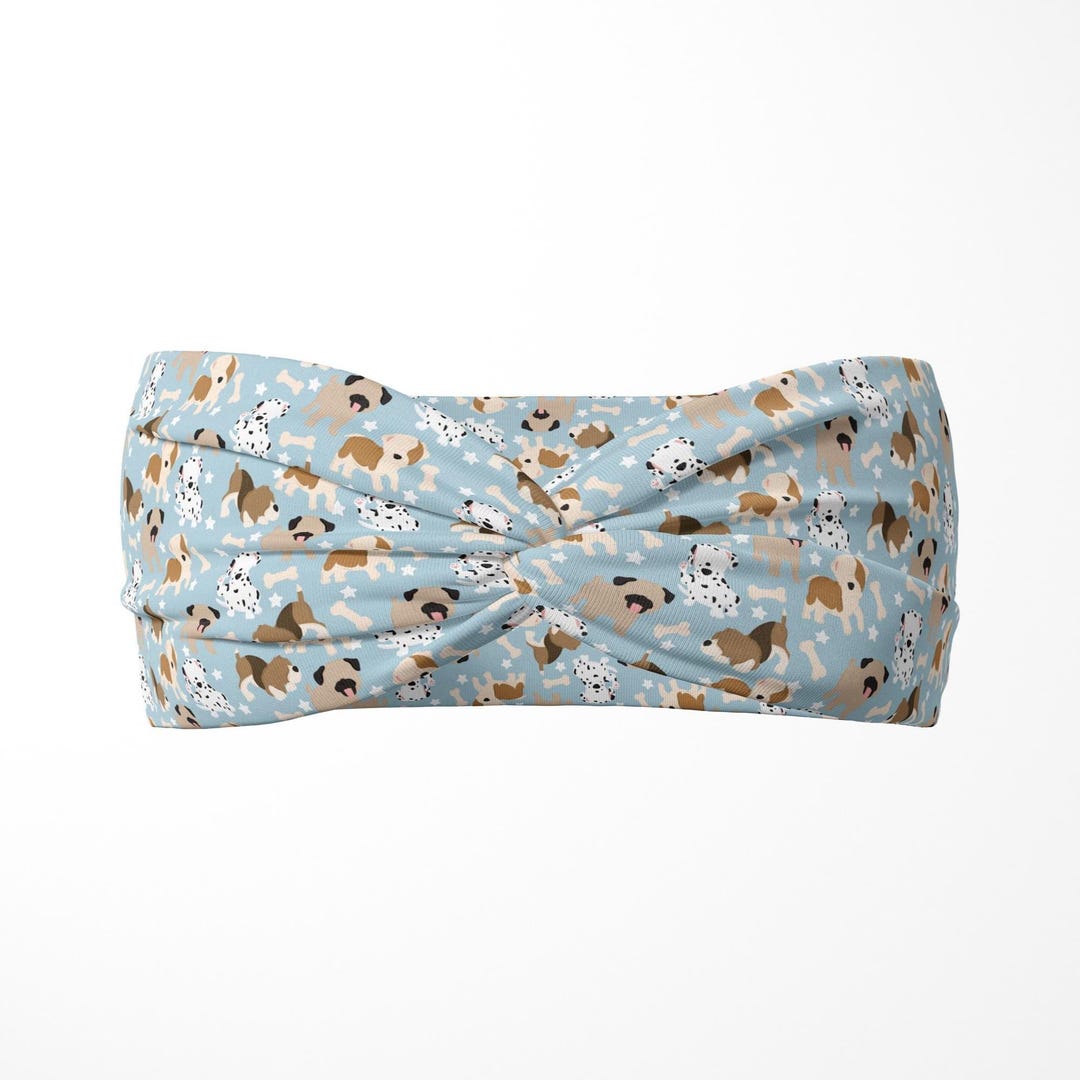 Dogs Blue Puppy Wide Twist Headband - Soft Stretchy Headband for Nurses ...