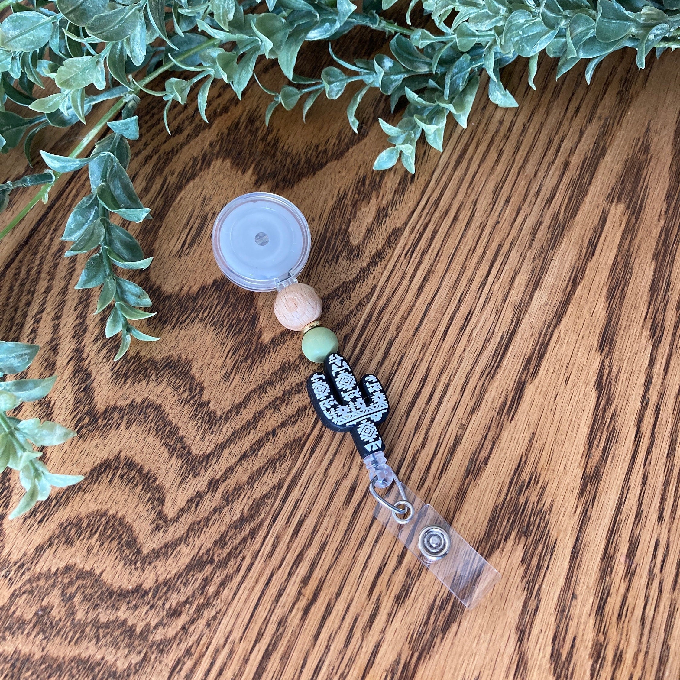 Personalized Aztec Cactus Beaded Badge Reel Southwestern Desert Badge ...