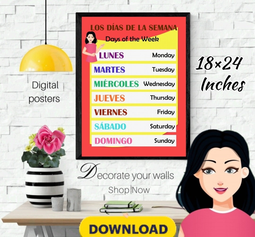 DAYS OF the Week Poster Los Días De La Semana Posters - Etsy
