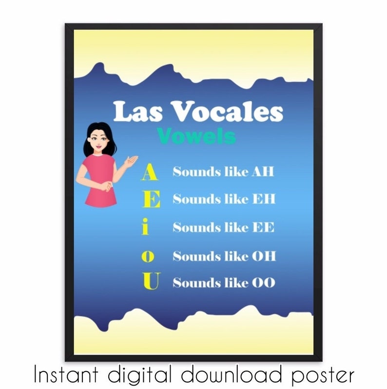 The Vowels Poster, Instant Download,spanish Teachers, Bilingual Poster ...