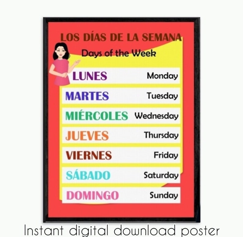DAYS OF the Week Poster, Los Días De La Semana, Posters, Instant ...