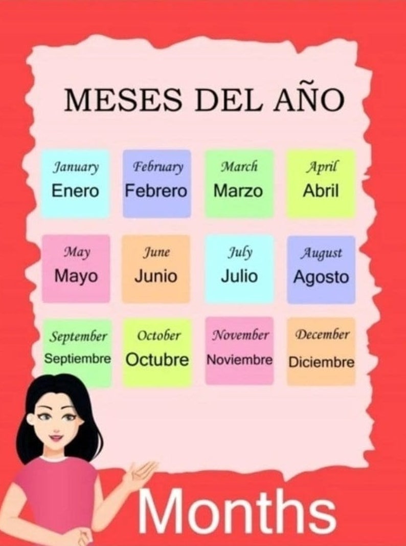 DAYS OF the Week Print Plus Months of the Year Posters, Bilingual ...