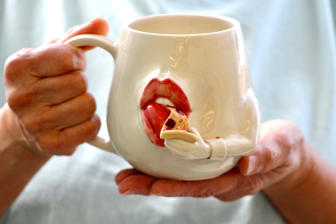 Ceramic Lip Mug With Pizza/ Ceramic Mug/ Lip Mug Drinks From Lip Mug ...