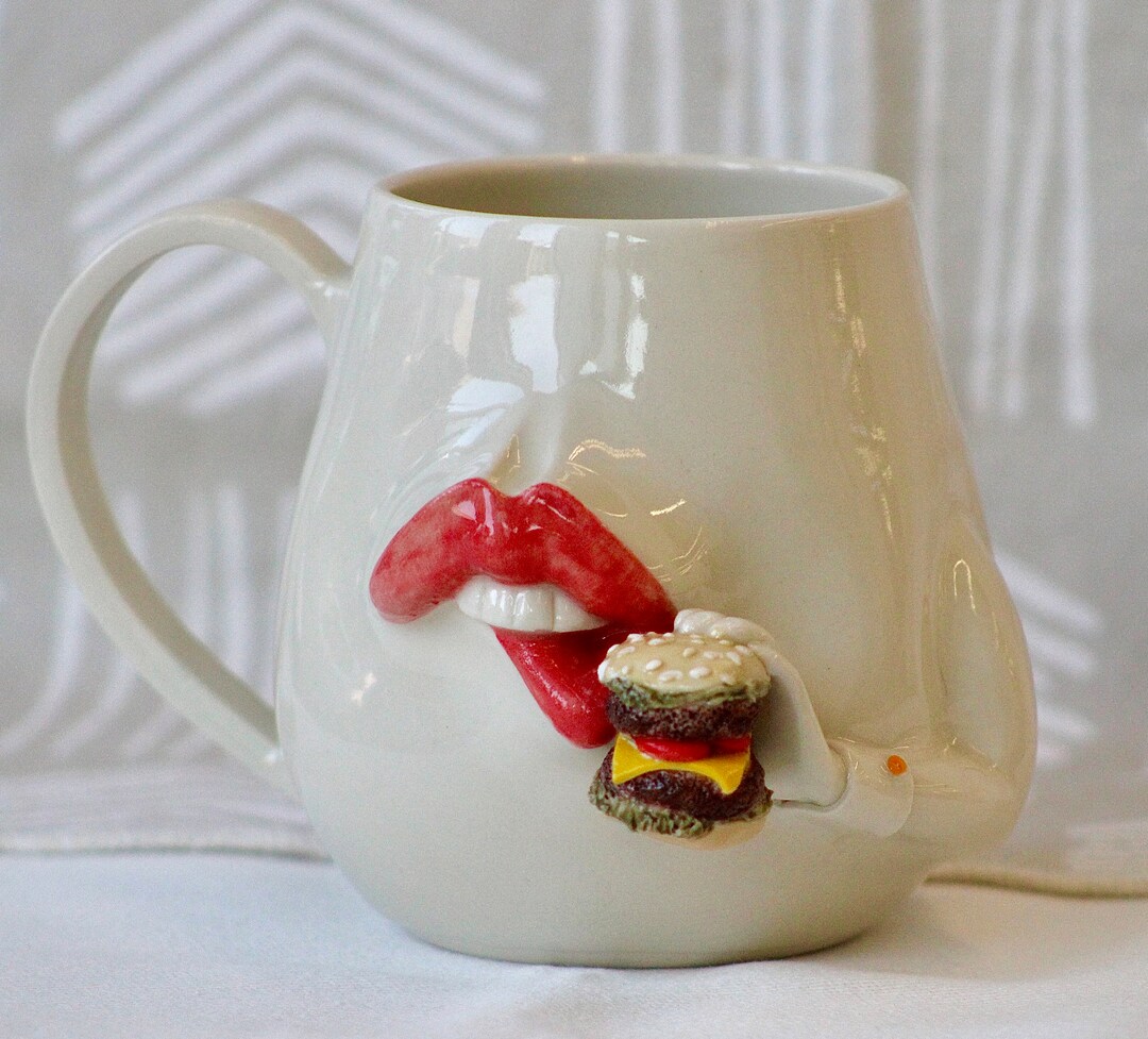 Handmade Ceramic Lip Mug With Hamburger Sculpture - Etsy