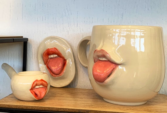 Lip with lipstick and tongue/Coffee Mug/ Tea Mug | Etsy