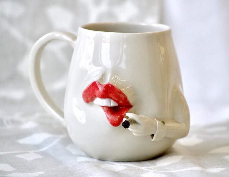 Ceramic Lip Mug With Joint/ Ceramic Mug/ Lip Mug Drinks From Lip Mug ...
