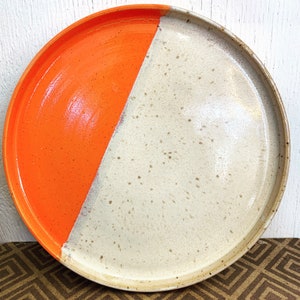 Ceramic Handmade Dinner Plate/ Bright Orange and Speckled Dinner Plates ...