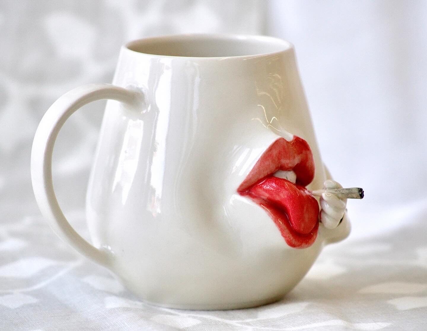 Ceramic Lip Mug With Joint/ Ceramic Mug/ Lip Mug Drinks From Lip Mug ...