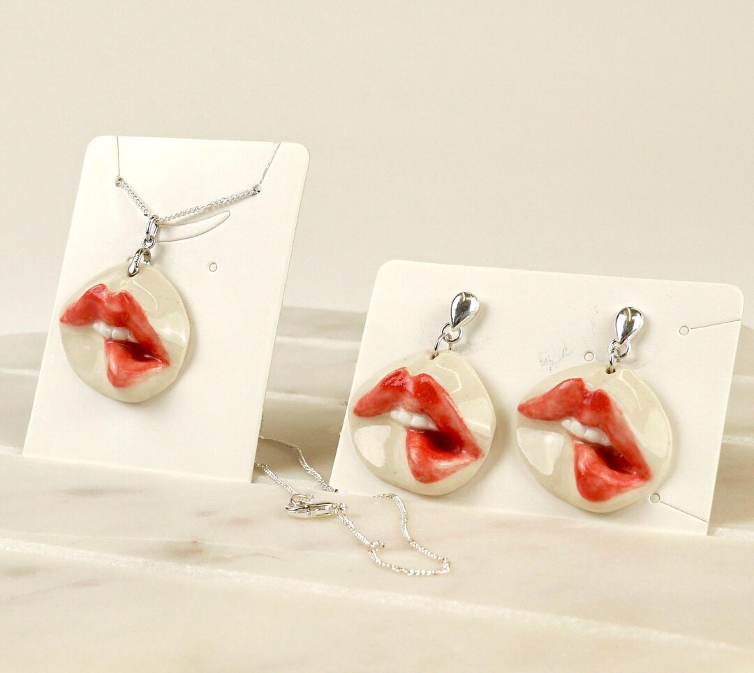 Hand Sculpted Lips Jewelry Set - Etsy