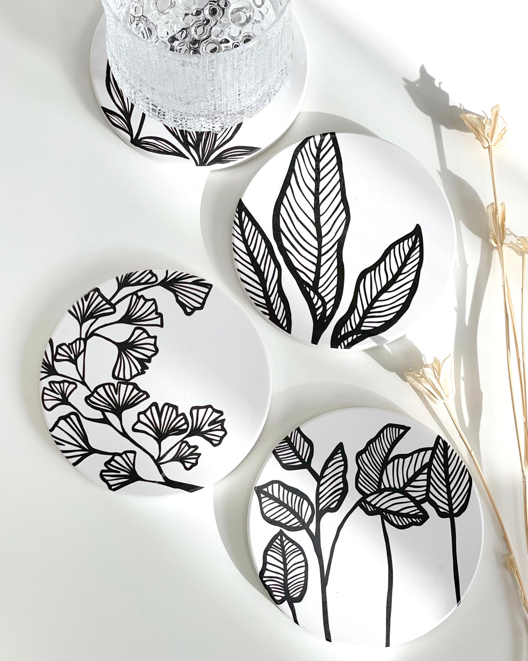 Botanical Coasters Set of 4 Ceramic Nature Plant Coasters Non - Etsy UK