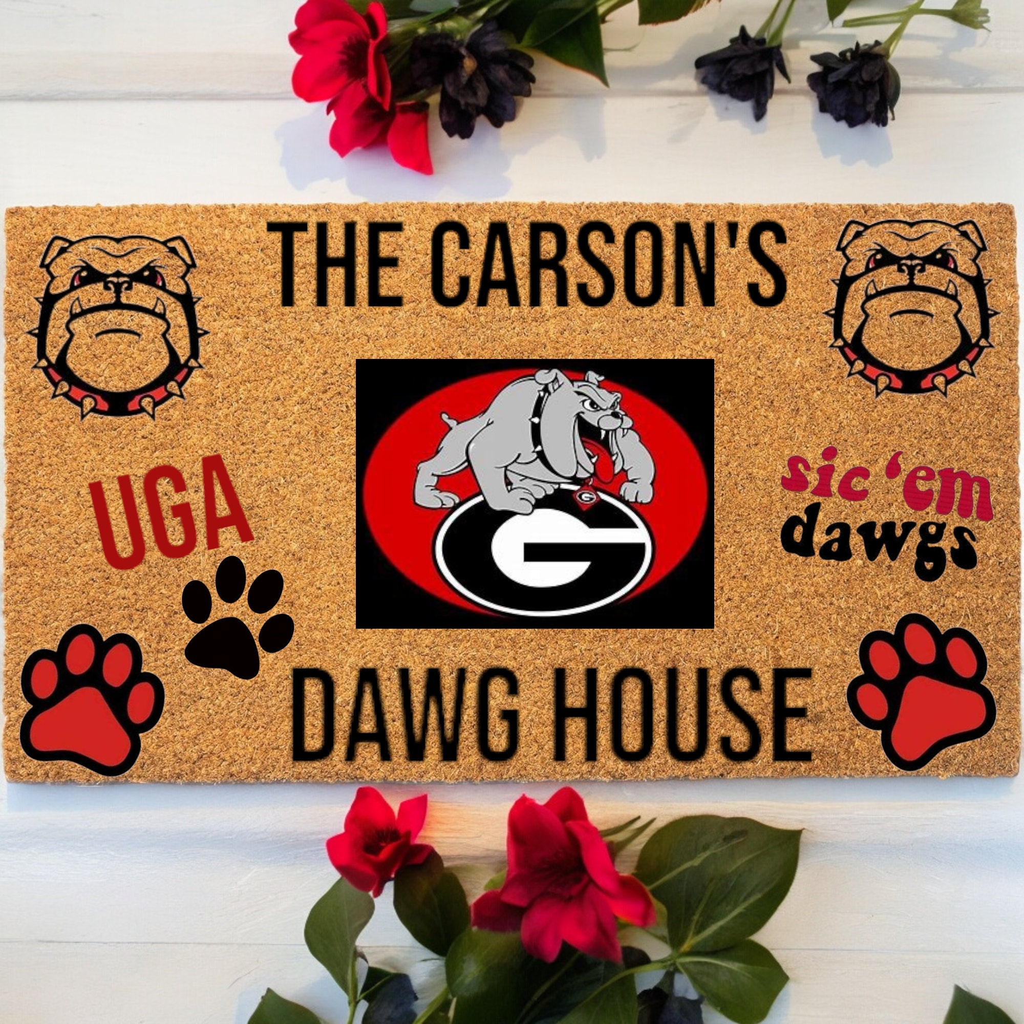 UGA Doormat, College Doormat, Custom Georgia Doormat, Dawgs Doormat ...