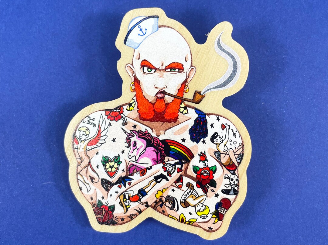 Seaman Stan the Tattooed Man Wooden Brooch - Etsy