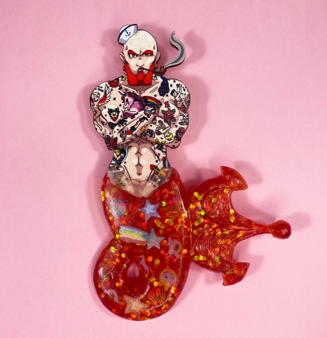 Pink Glitter Merman Stan Feature Brooch - Etsy