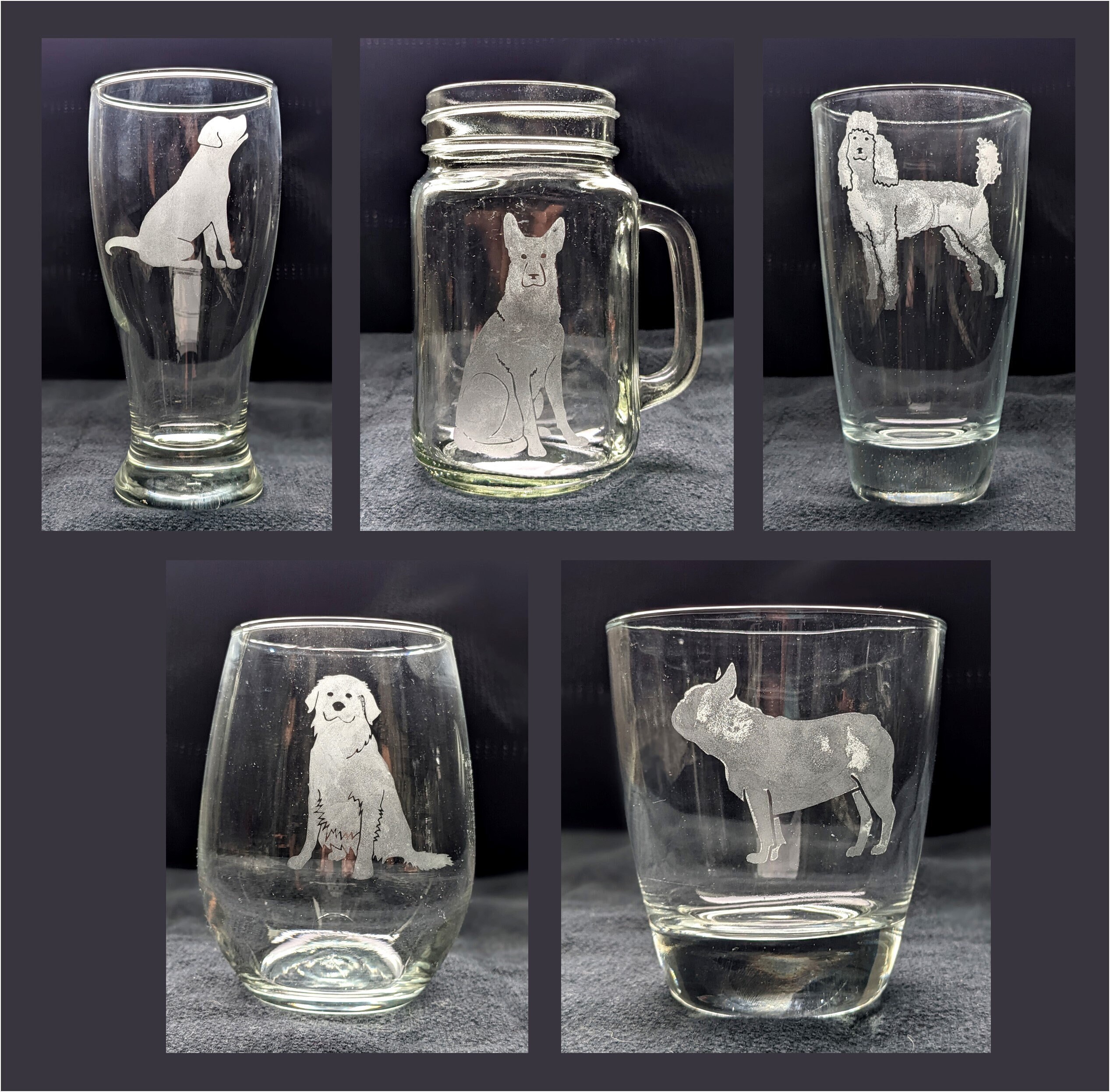 Etched Glasses With Custom Dog Designs - Etsy