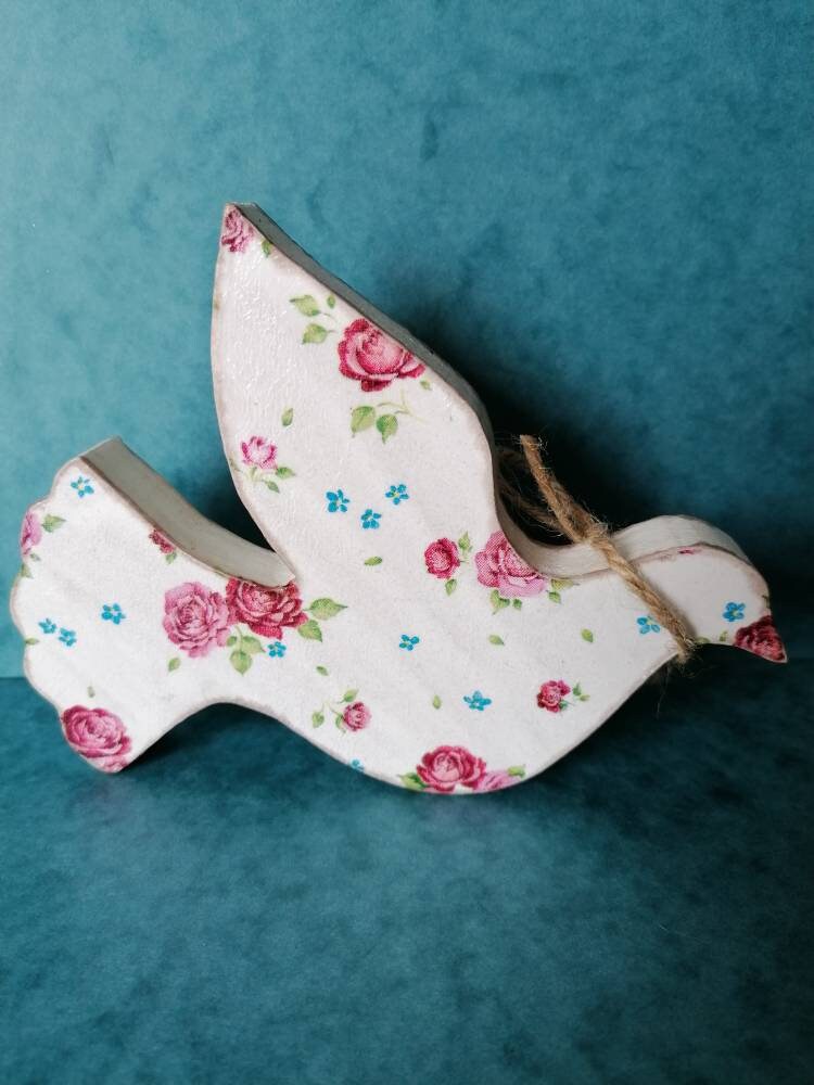 Chunky Wooden Dove Freestanding Wooden Dove Hand Painted Dove Decoupage ...