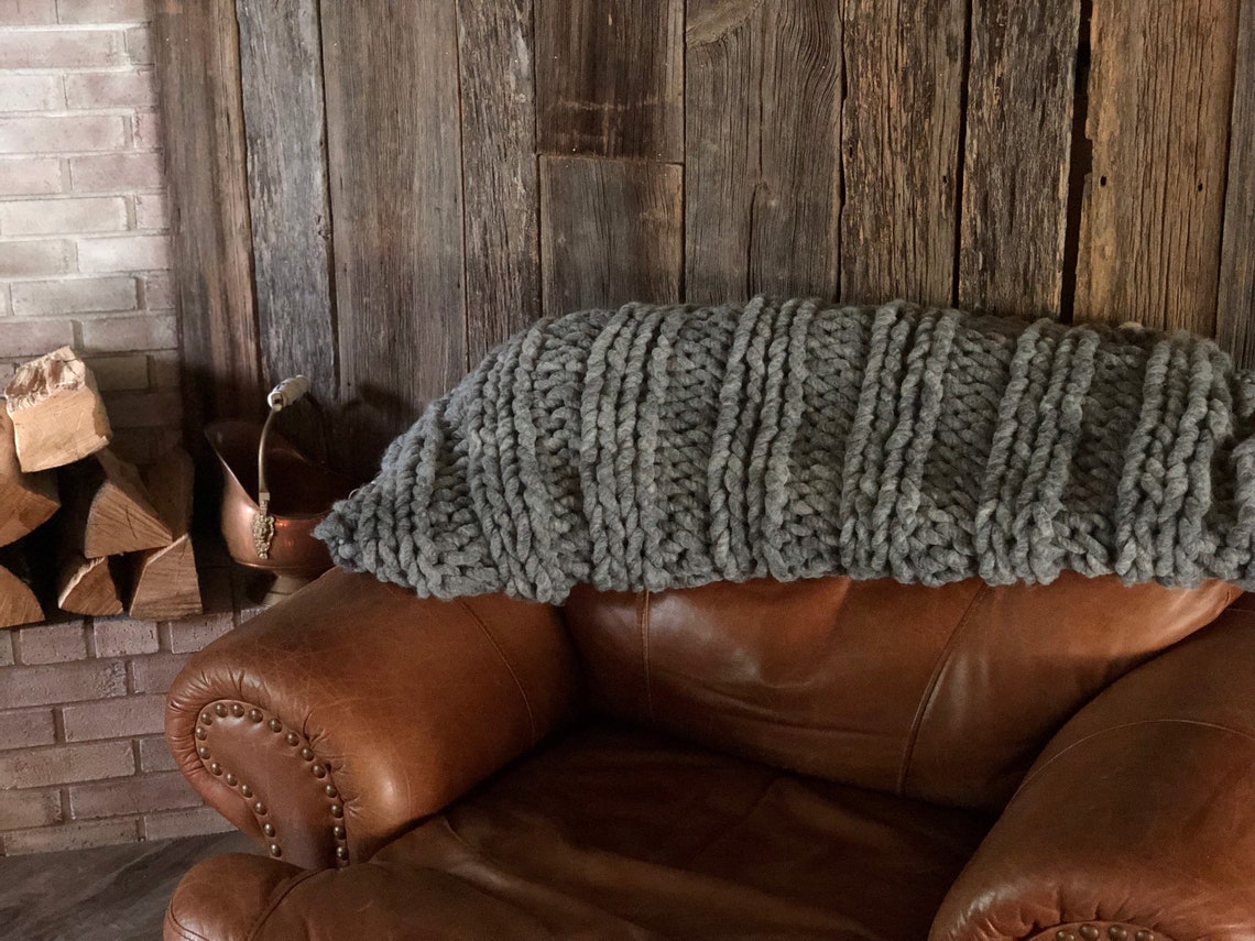 Super Bulky Knit Blanket 100% Thick Merino Wool Super | Etsy