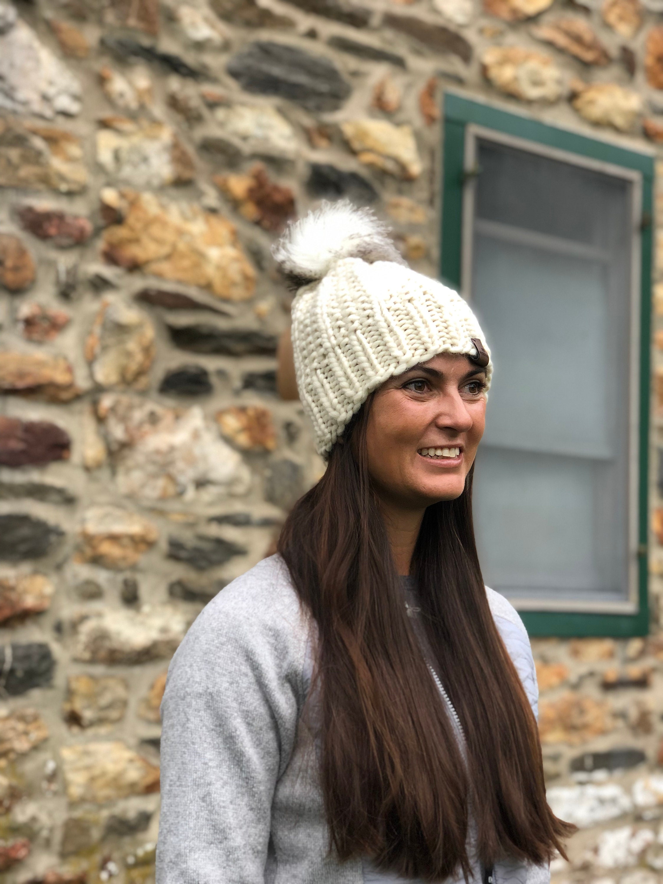 Honeycomb Hat Knit Hat With Faux Fur Pom-pom Knit Hat for - Etsy