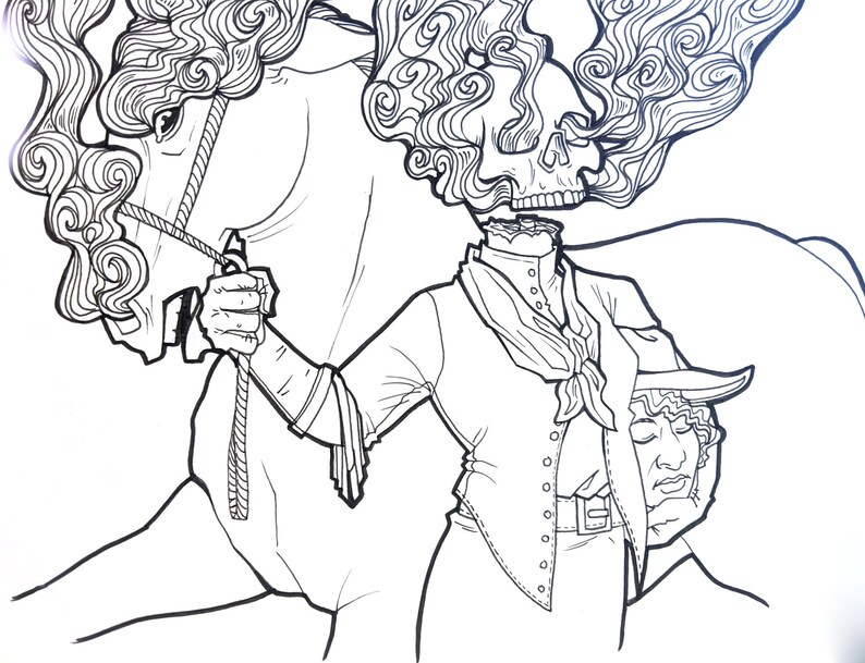 Headless Horsewoman Cowboy With Horse Ghost Horror Original Ink Drawing ...