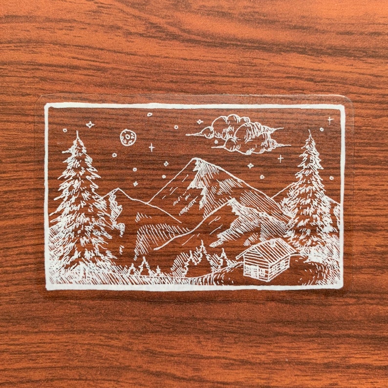 Nighttime Cabin Clear Vinyl Sticker Durable Weatherproof White | Etsy