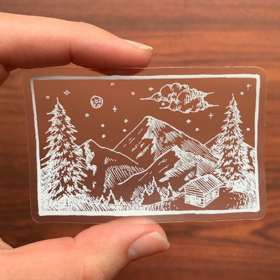 Nighttime Cabin Clear Vinyl Sticker Durable Weatherproof White | Etsy