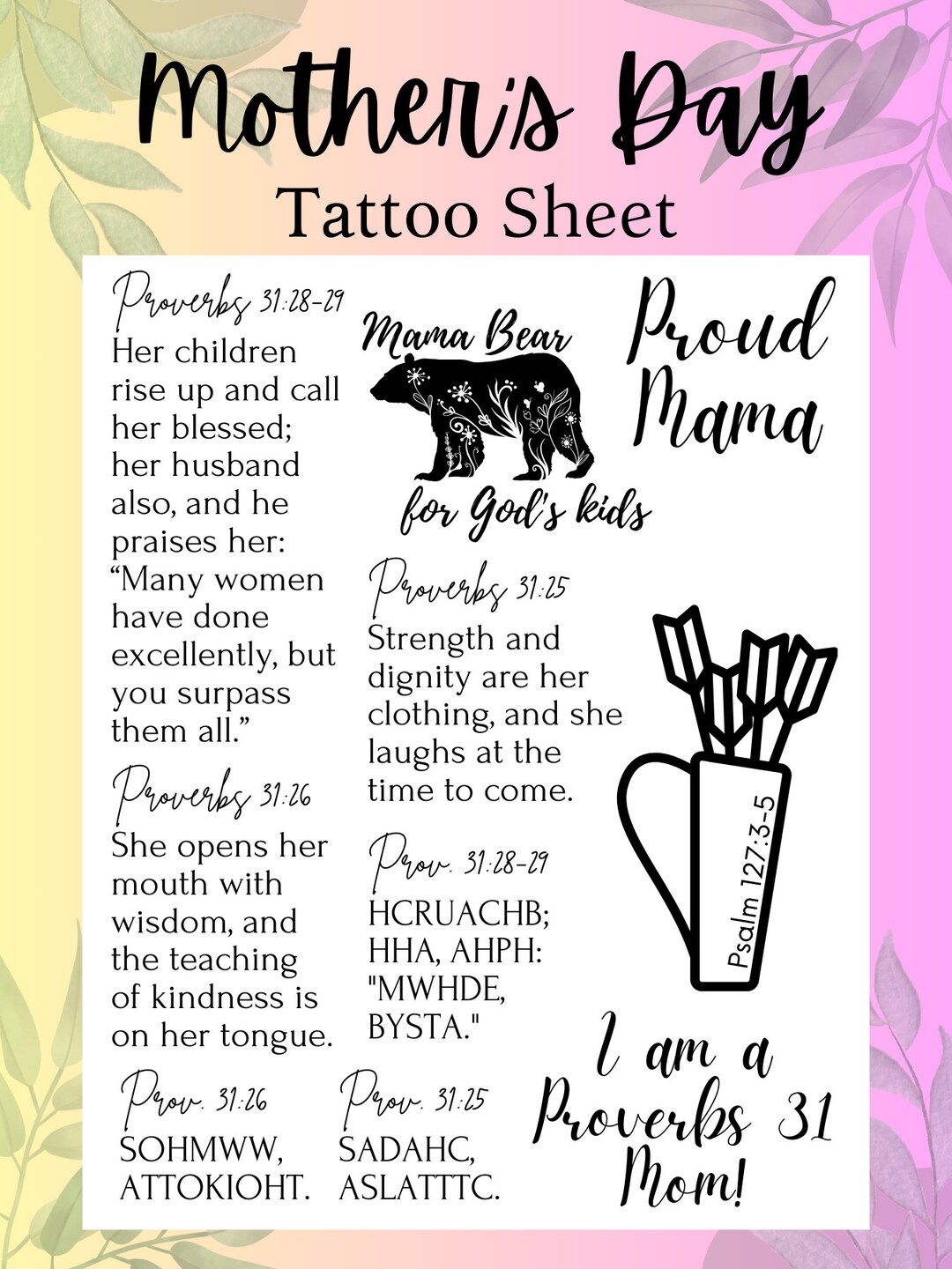 Tattoos for Mom, Bible Verse Acronym, Temporary Christian Tattoos ...
