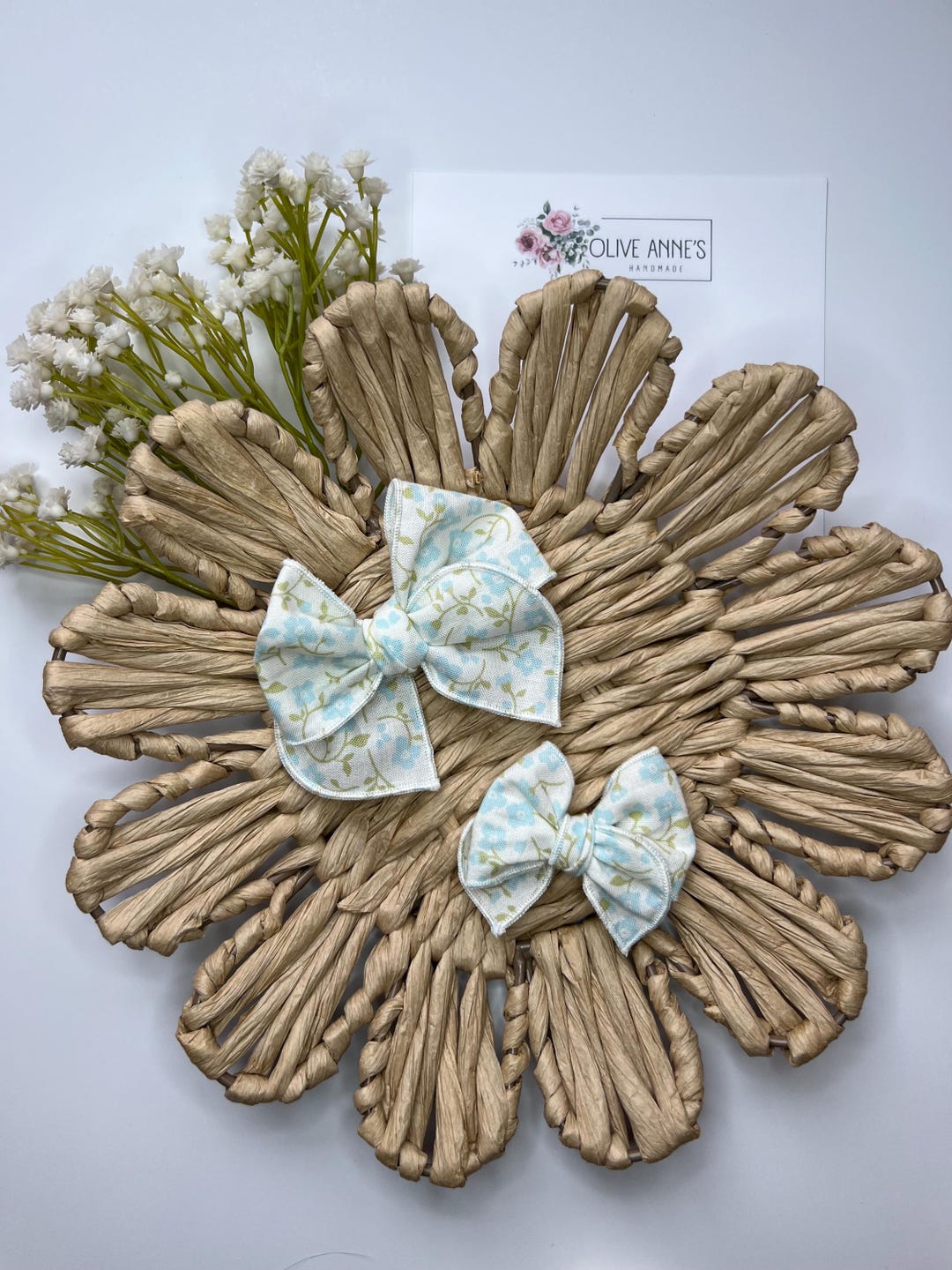 Sky Olive Floral Hair Bow - Fable Spring Bow - Newborn Bow - Dog Bow ...