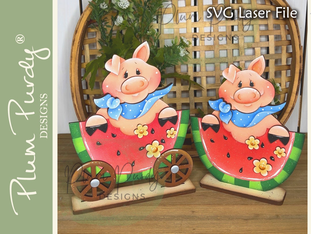Pig Watermelon SVG File, Summer Watermelon Shelf Sitter, Pig SVG Laser ...