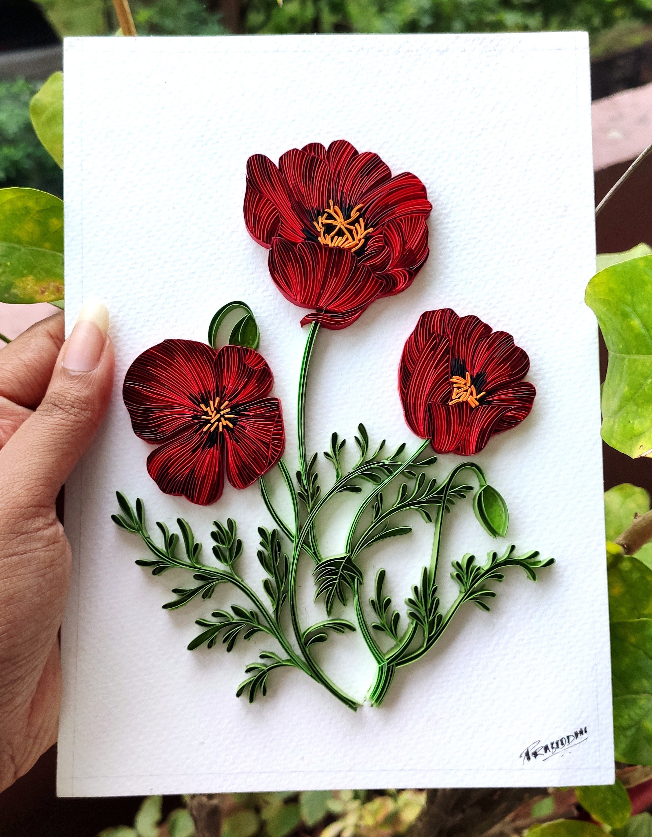 Quilled Flowers Wall Art Fplumeria Poppies Home Decor 3d - Etsy